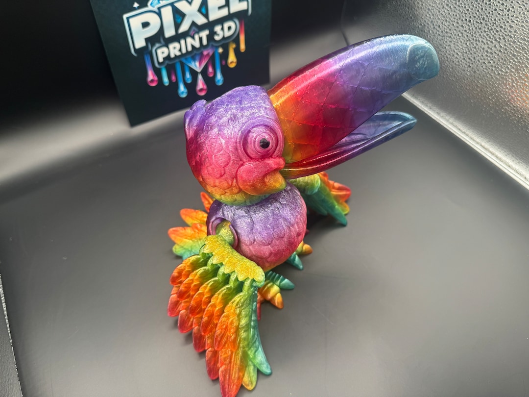 10.5" Toucan Vibrant Rainbow Translucent Flexi 3D Printed Articulating ...