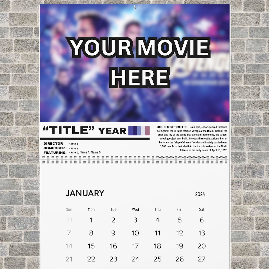 Custom Movie Calendar 2024 Gift for Him for Her Film Lover Personalised ...