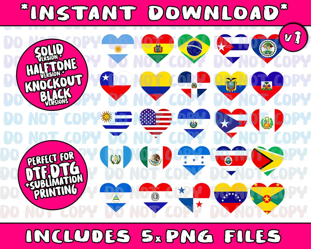 All Latin American Flags Countries Hispanic Heritage Month Png Bundle ...