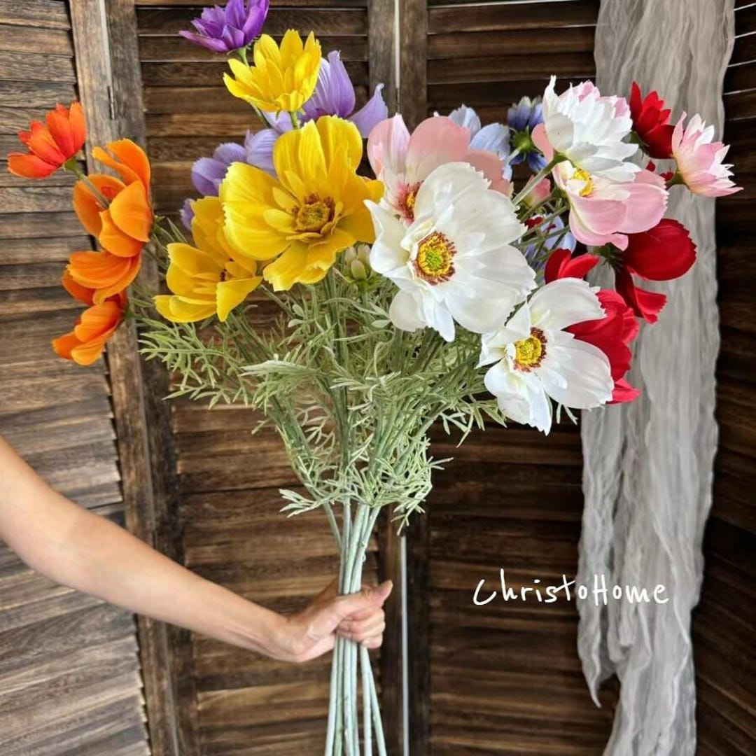 Premium Artificial Cosmos Flowers – 1 Stem With 5 Blooming Flowers ...