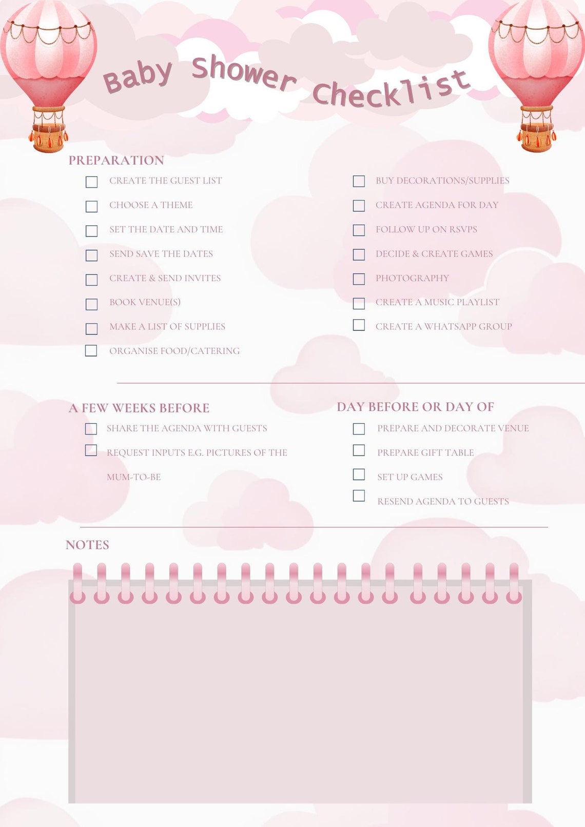 Baby Shower Planner Checklist - Etsy