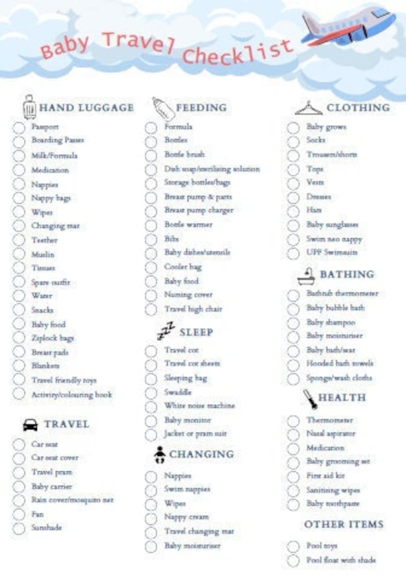 Baby/child Travel Packing List - Etsy