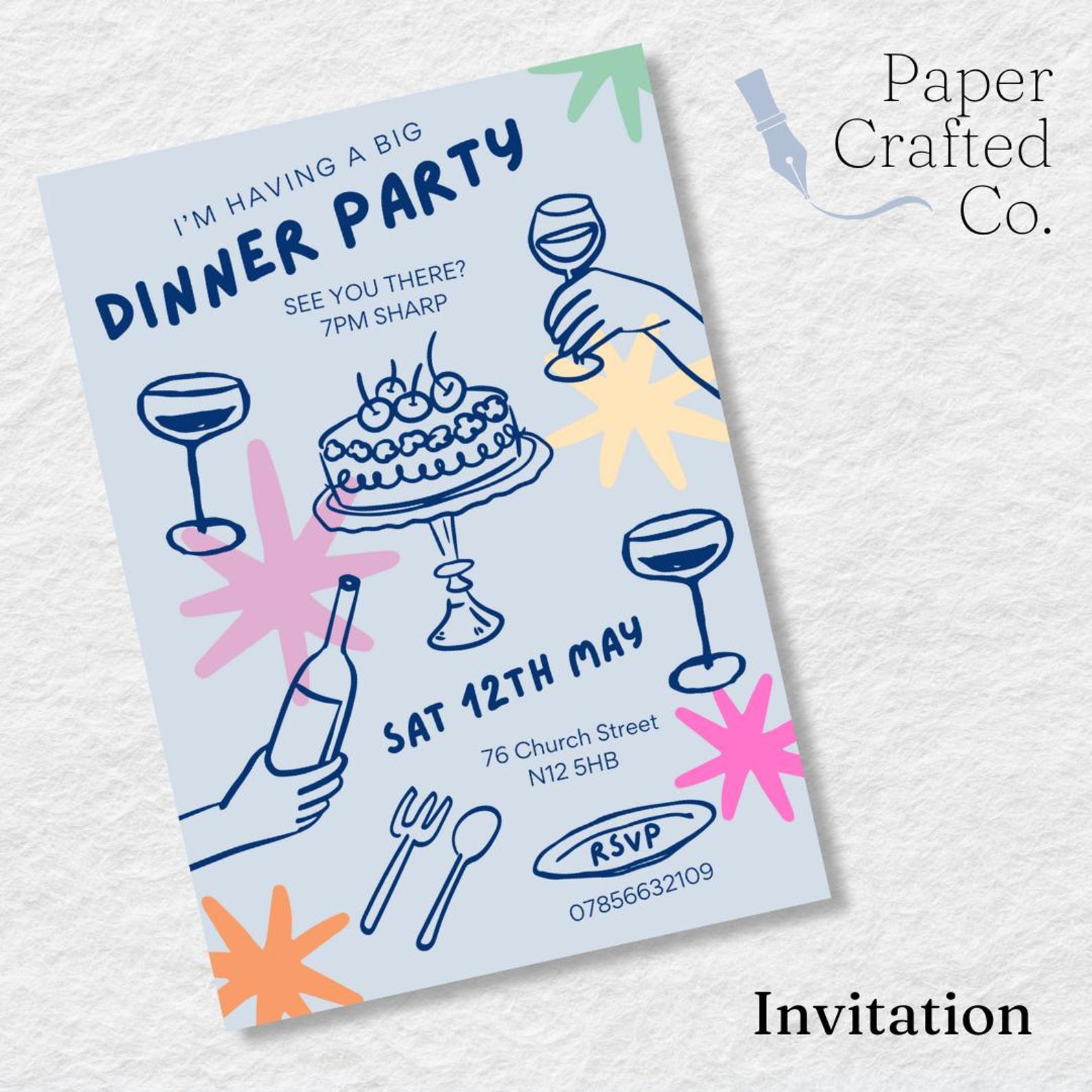 Dinner Party Invitation, Fun Doodle Invitation, Dinner Party, Birthday ...