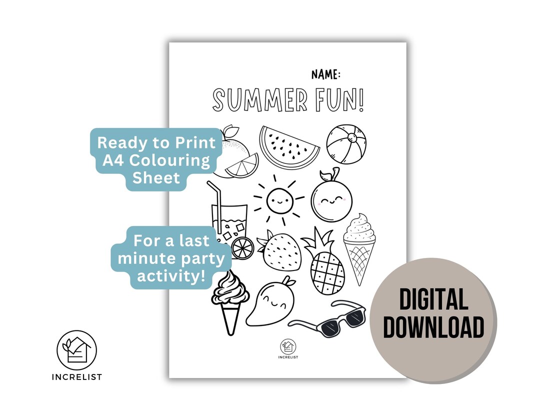 Summer Fun Colouring in Kids Printable, Simple Outline Coloring in ...