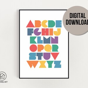 Alphabet Poster Rainbow Colorful Wall Art, Kids Printable Wall Art ...