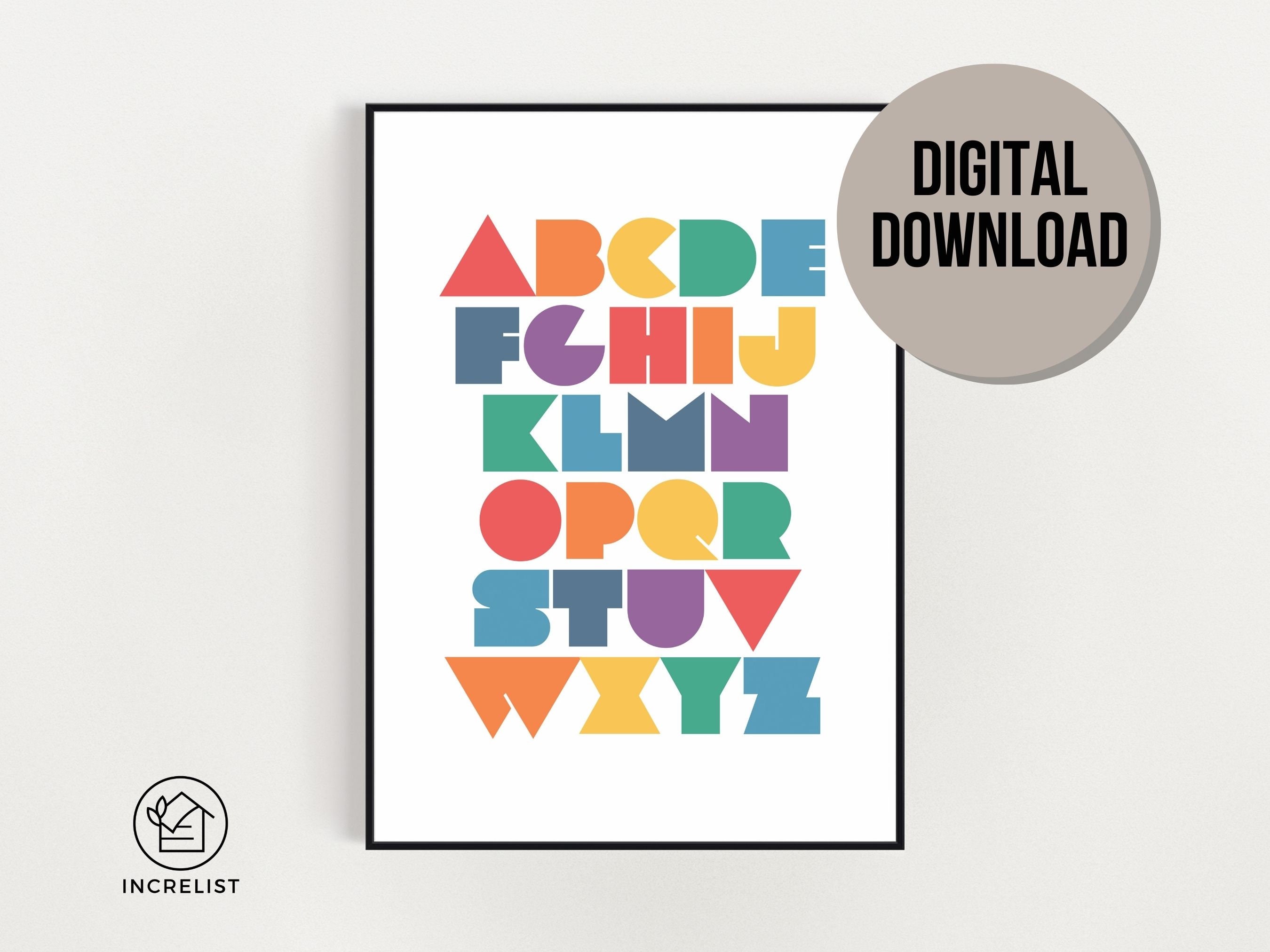 Alphabet Poster Rainbow Colorful Wall Art, Kids Printable Wall Art ...