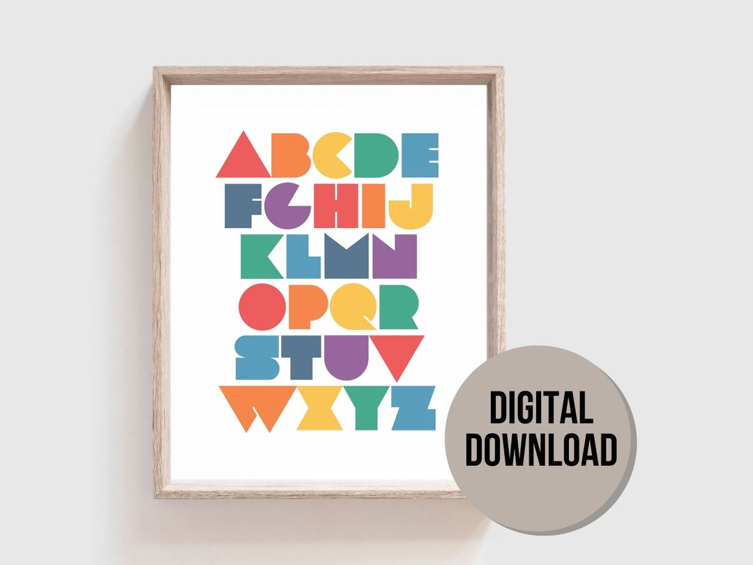 Alphabet Poster Rainbow Colorful Wall Art, Kids Printable Wall Art ...