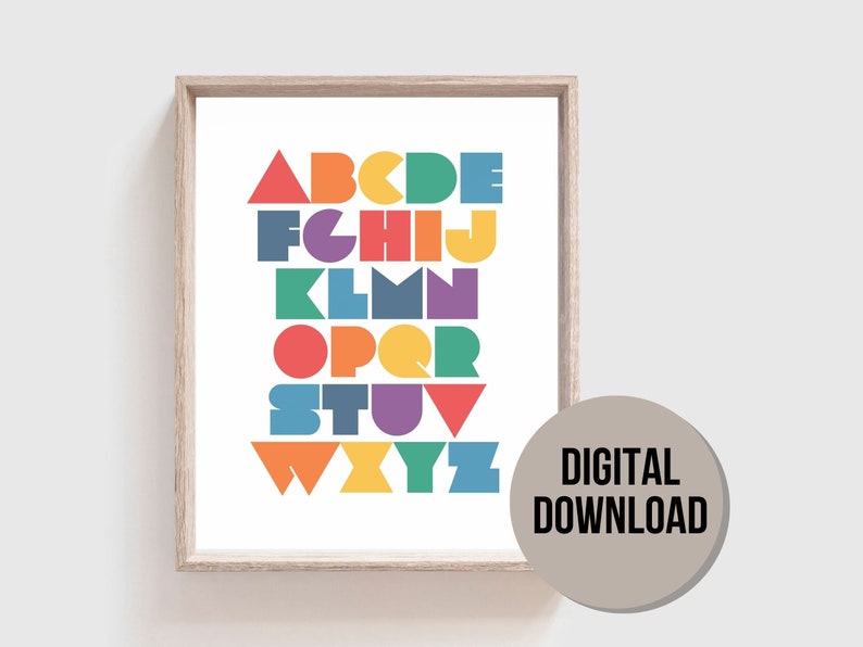 Alphabet Poster Rainbow Colorful Wall Art, Kids Printable Wall Art ...