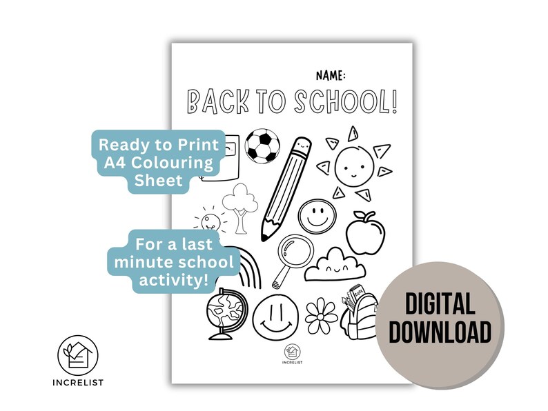 Back to School Colouring in Kids Printable, Cartoon Graphic Coloring in ...