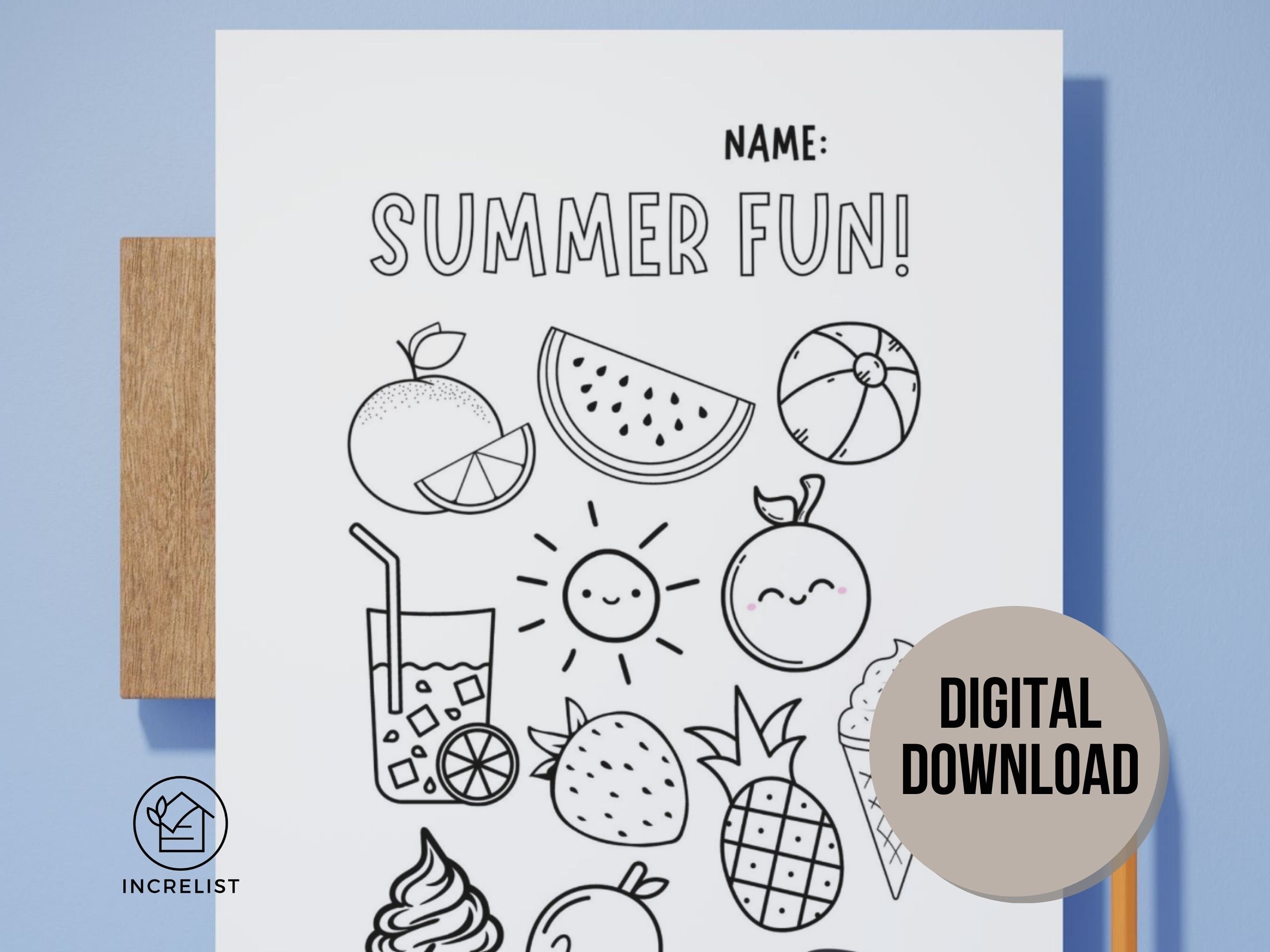 Summer Fun Colouring in Kids Printable, Simple Outline Coloring in ...