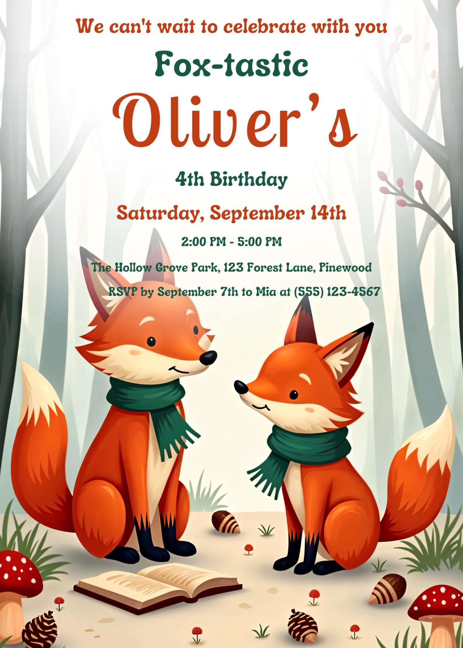 Editable Fox Birthday Invitation, Woodland Party Invite, Cute Animal ...