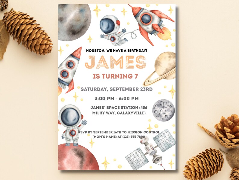 Space Themed Birthday Invite Template, Space Canva Birthday Invite ...