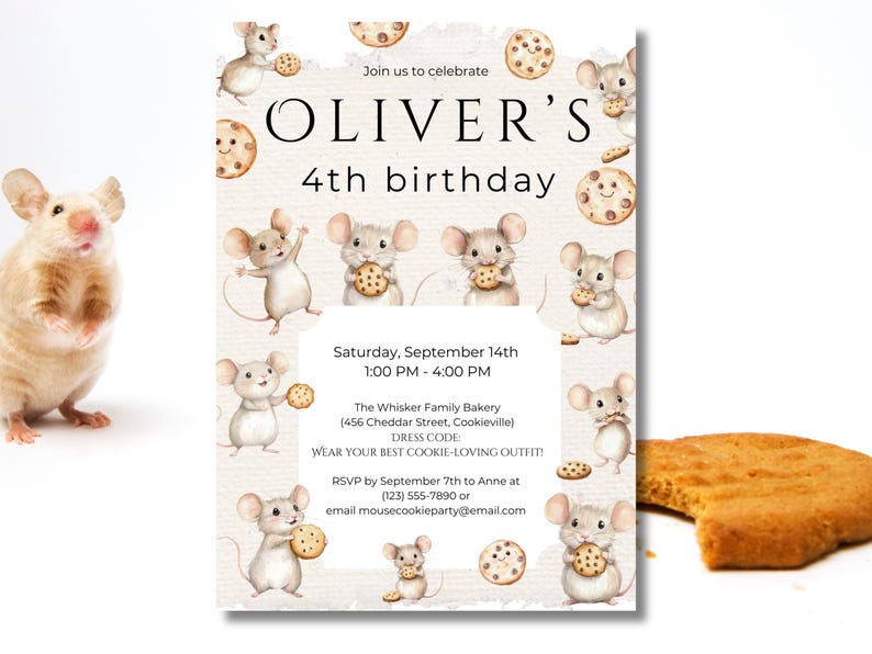 Mouse Cookie Birthday Invite, Book Theme Birthday Invitation, Cookie ...