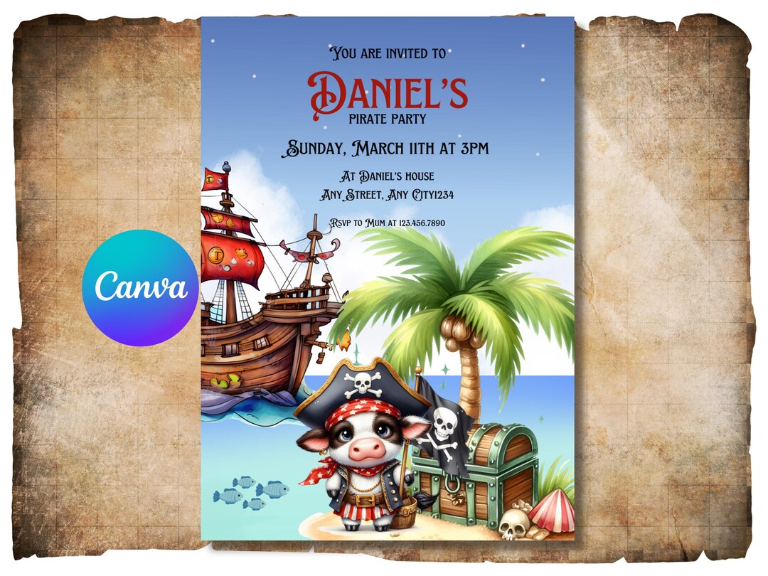 Ahoy Matey Editable Pirate Party Invitation, Tropical Treasure Hunt ...
