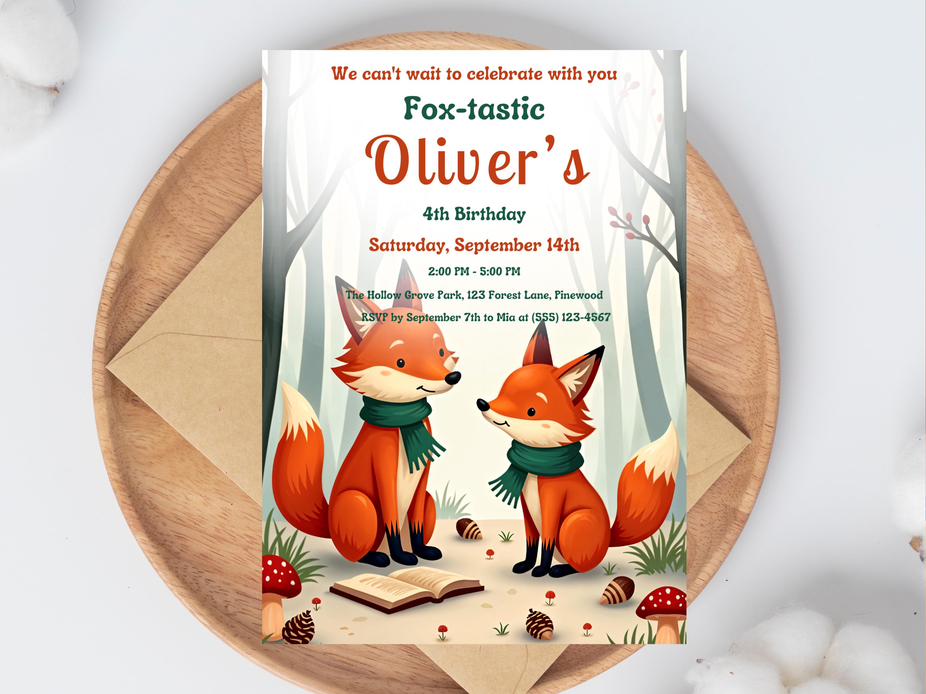 Editable Fox Birthday Invitation, Woodland Party Invite, Cute Animal ...