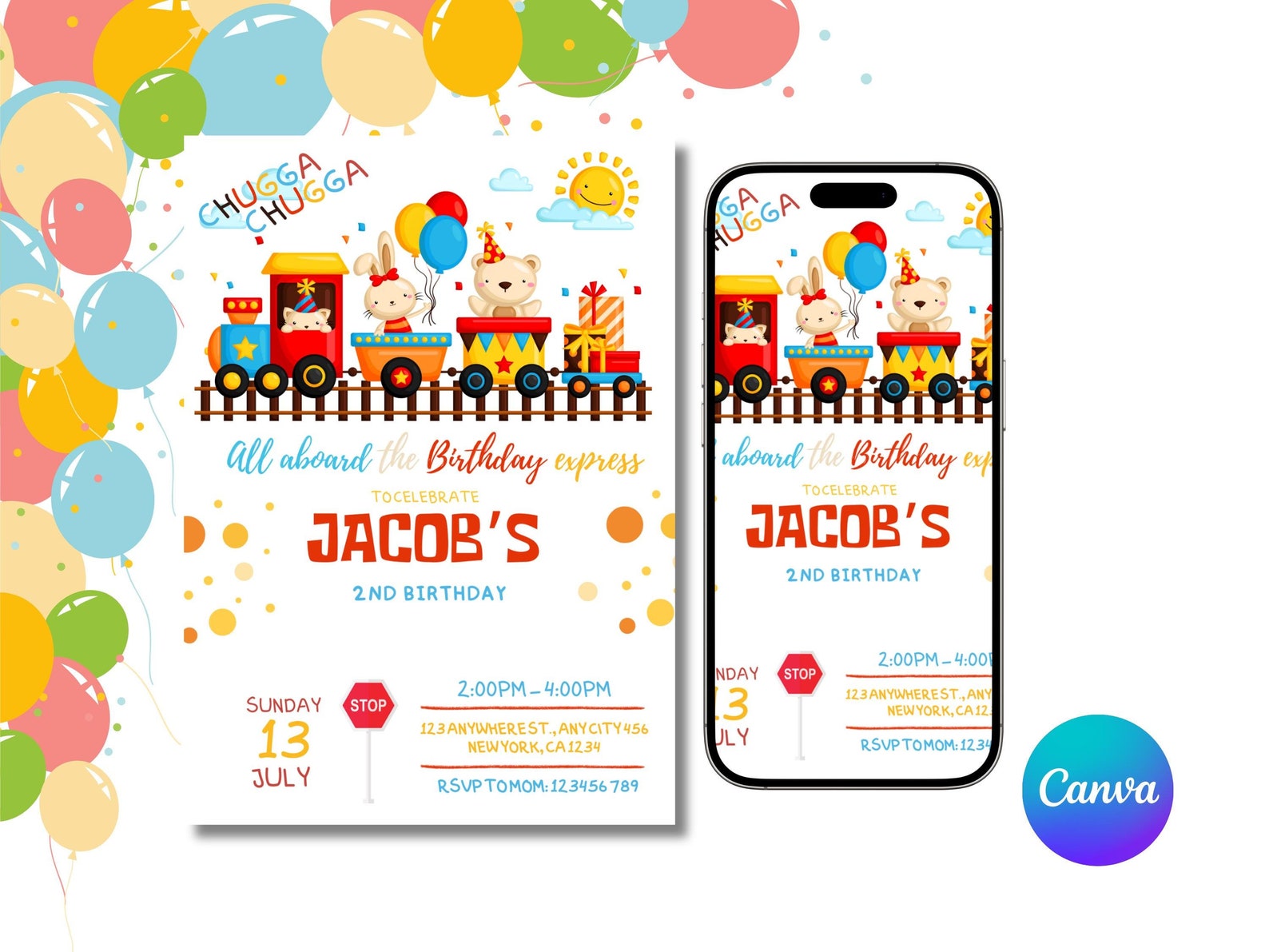 Editable Train Birthday Invitation Digital Download Railway Party Theme ...