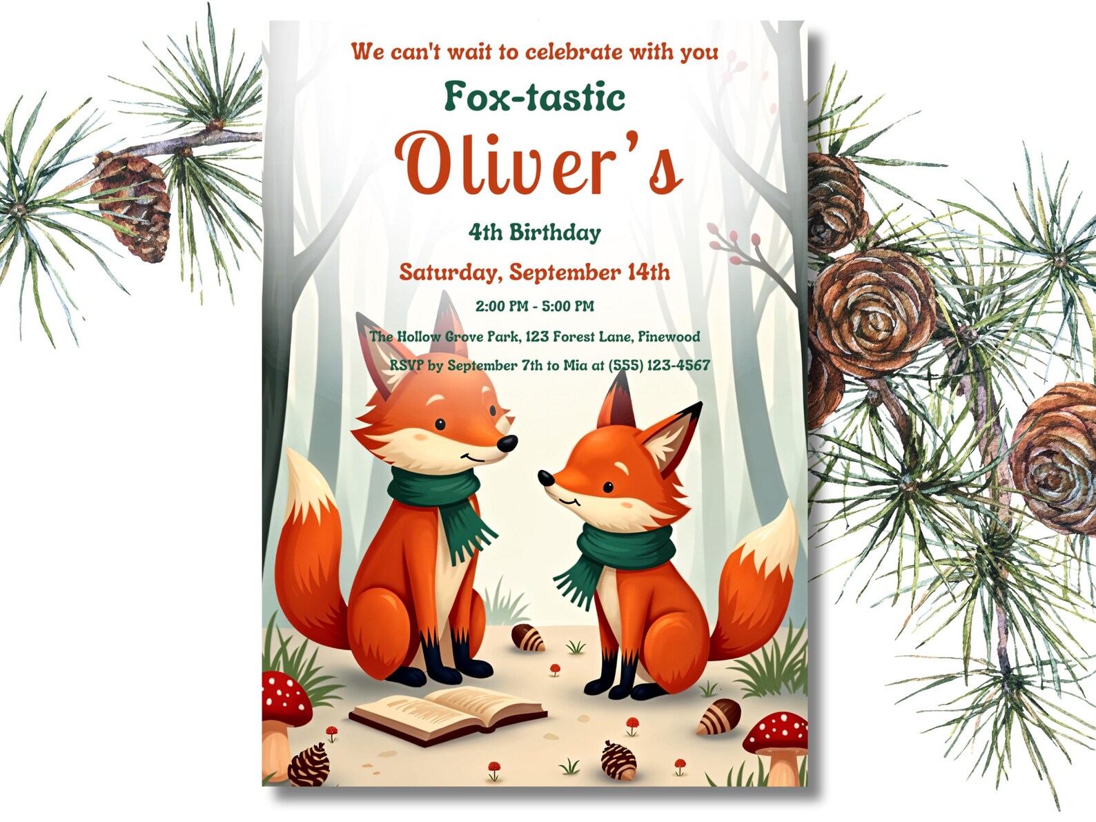 Editable Fox Birthday Invitation, Woodland Party Invite, Cute Animal ...