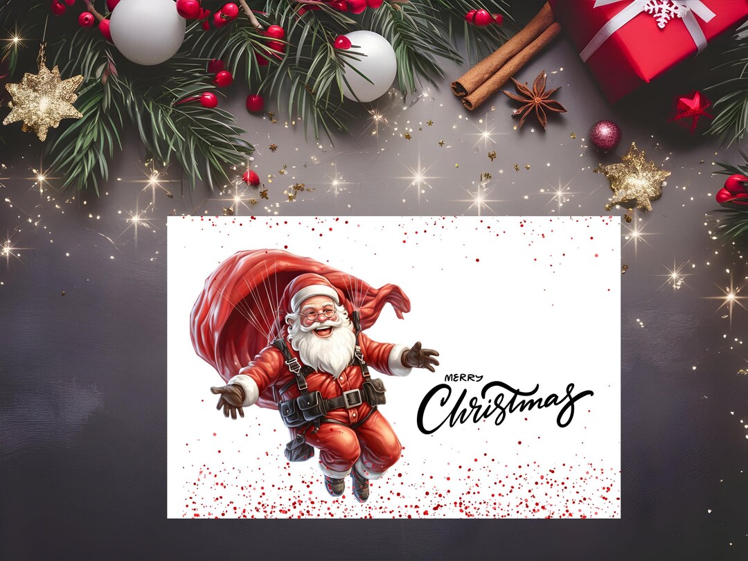 Merry Christmas Digital Card Printable Santa Claus Greeting With ...