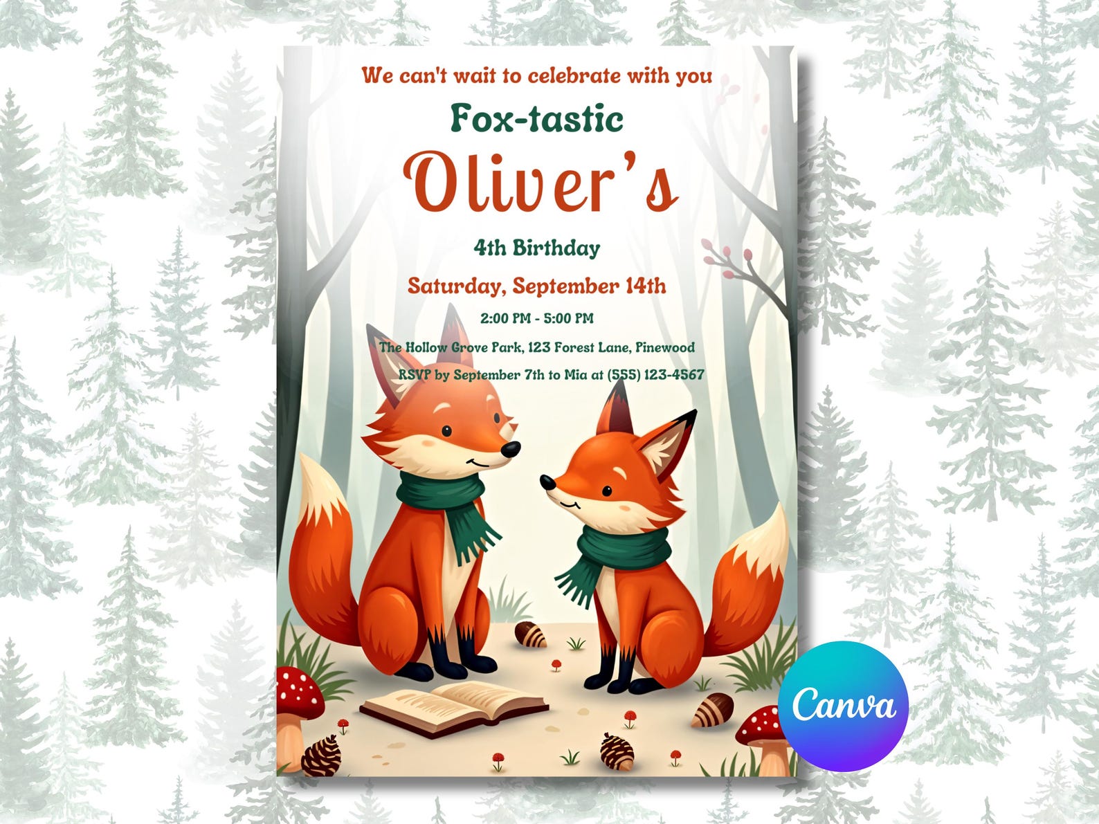 Editable Fox Birthday Invitation, Woodland Party Invite, Cute Animal ...