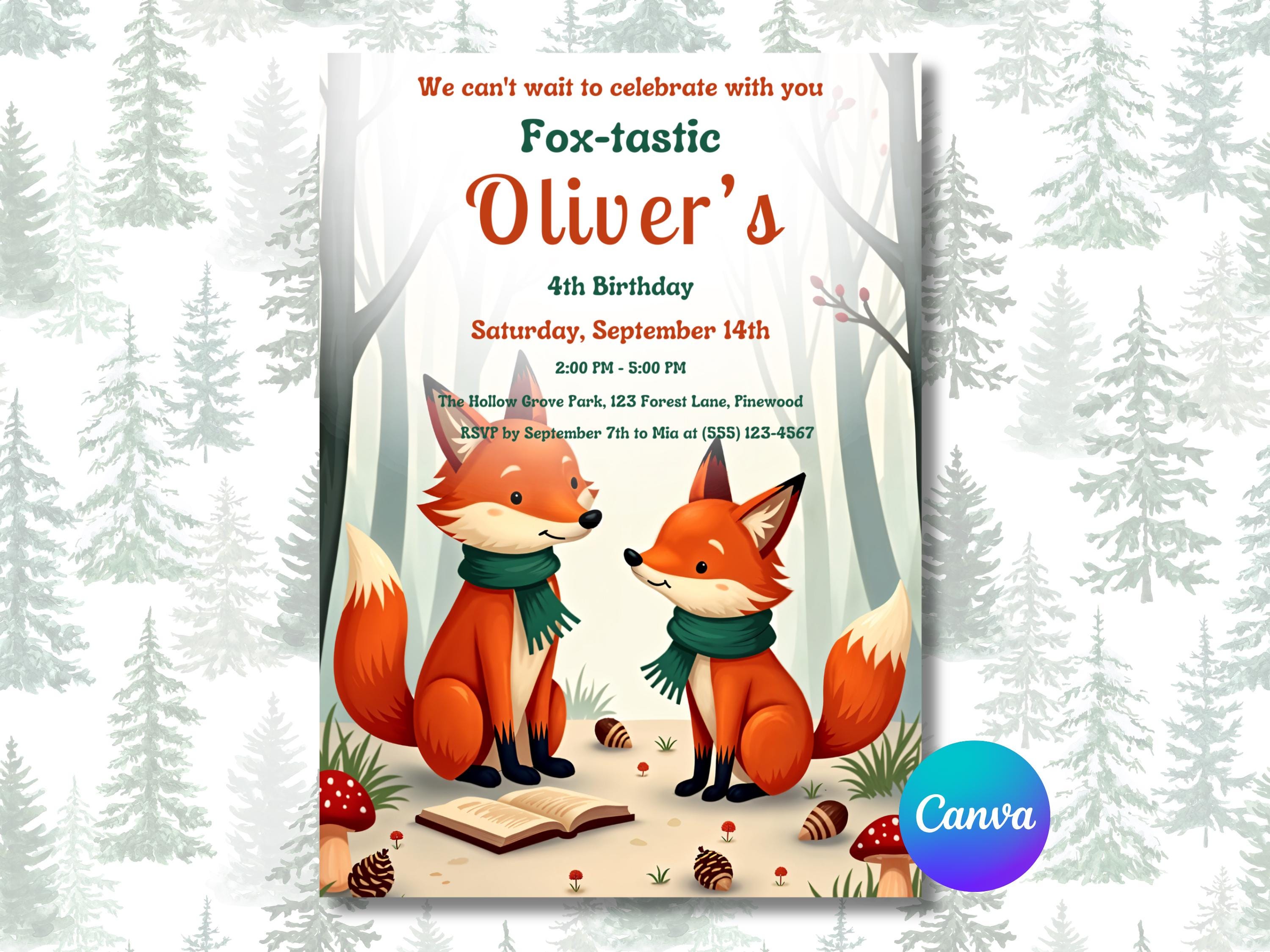 Editable Fox Birthday Invitation, Woodland Party Invite, Cute Animal ...