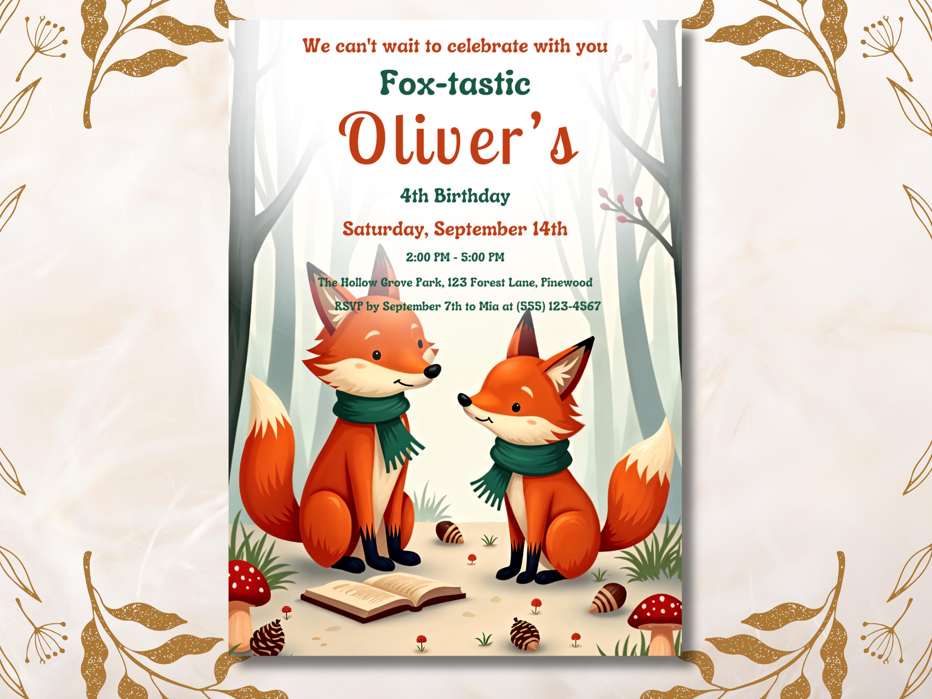 Editable Fox Birthday Invitation, Woodland Party Invite, Cute Animal ...