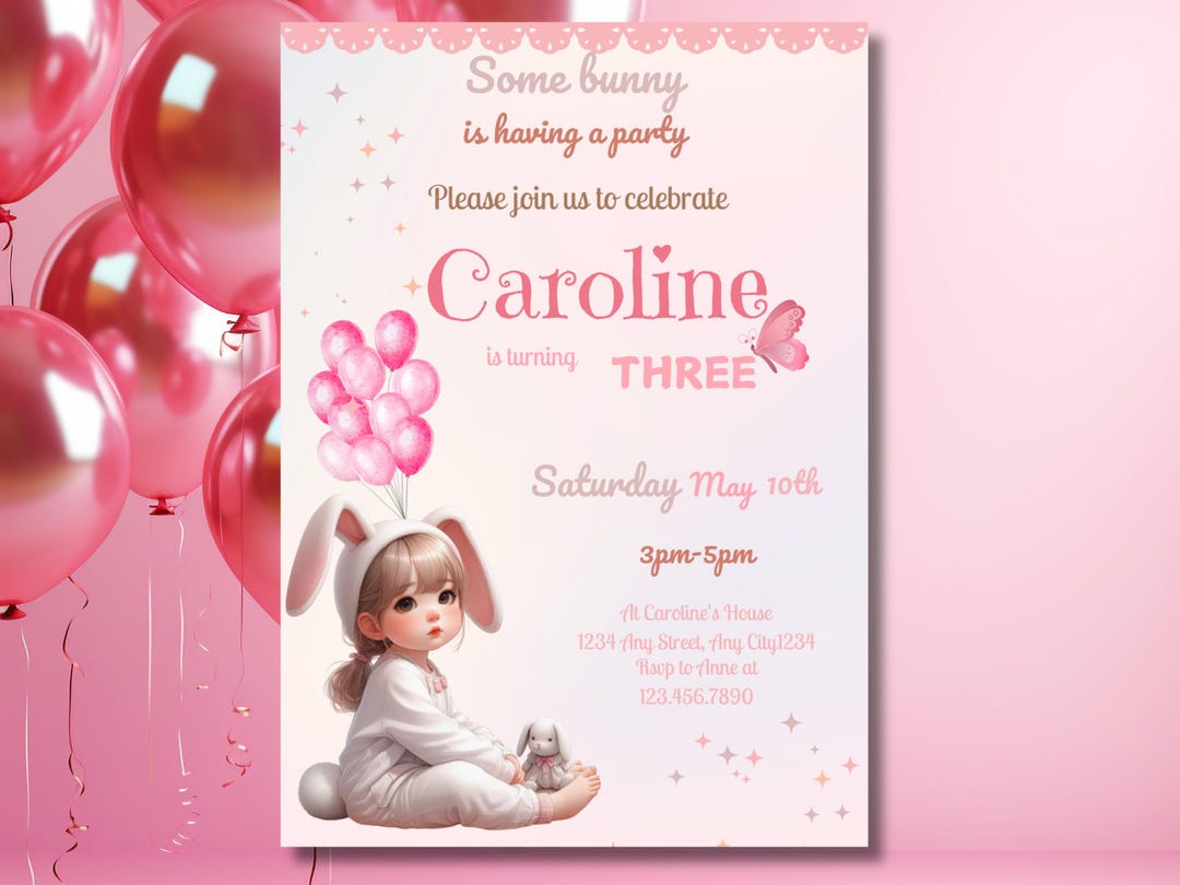 Invitation Birthday Editable Template Digital Download Some Bunny Party ...