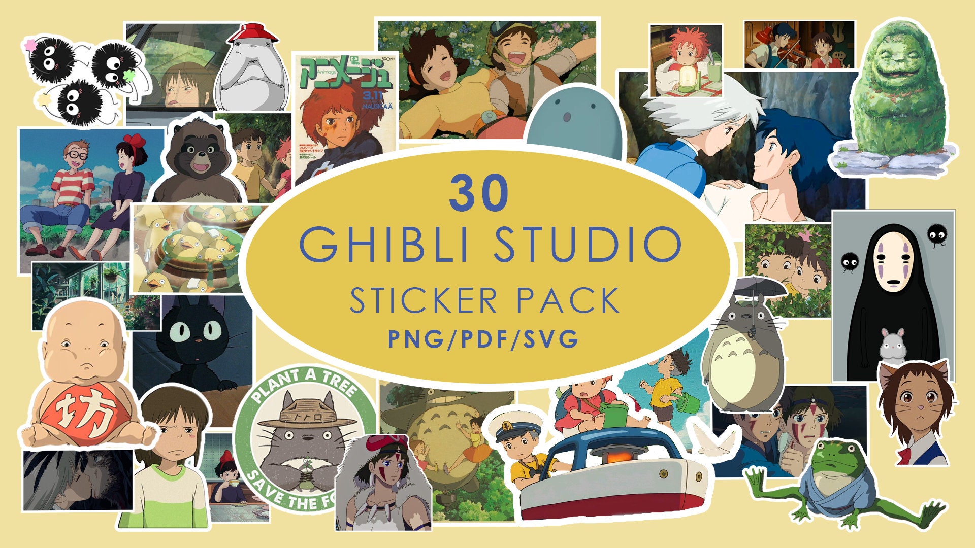 Ghibli Stickers Pack, 30 Piece Sticker ,studio Ghibli Digital Sticker ...