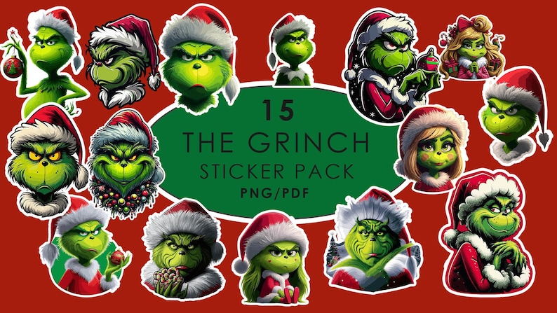 The Grinch Movie Stickers, Christmas Stickers, Digital Print for ...