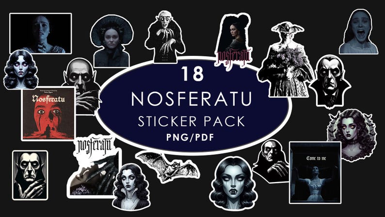 Nosferatu Sticker Pack: Vintage Gothic Horror, Vampire Art (PNG/PDF) - Etsy