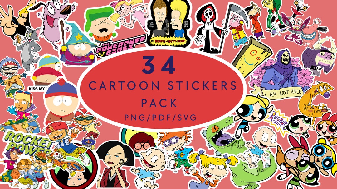 90s Cartoon Sticker Bundle: Retro Nostalgia Pack (PNG, SVG, PDF) - Etsy