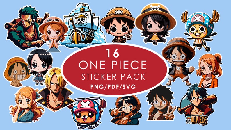 One Piece Stickers SVG, 16 One Piece Sticker Pack, Back to School Svg ...