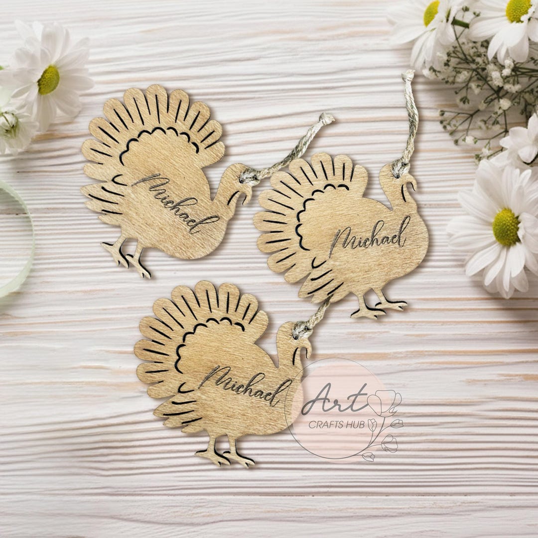 Personalized Wooden Turkey Place Cards, Custom Thanksgiving Name Tags ...