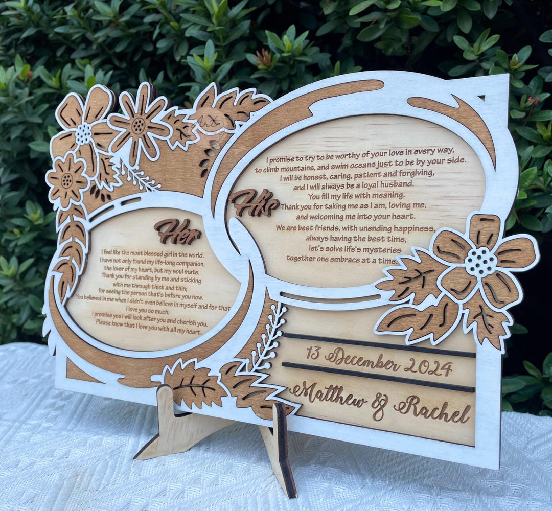 Our Vows, the Wedding Vow Display, Custom Engraved Vows on Wooden, 5th ...