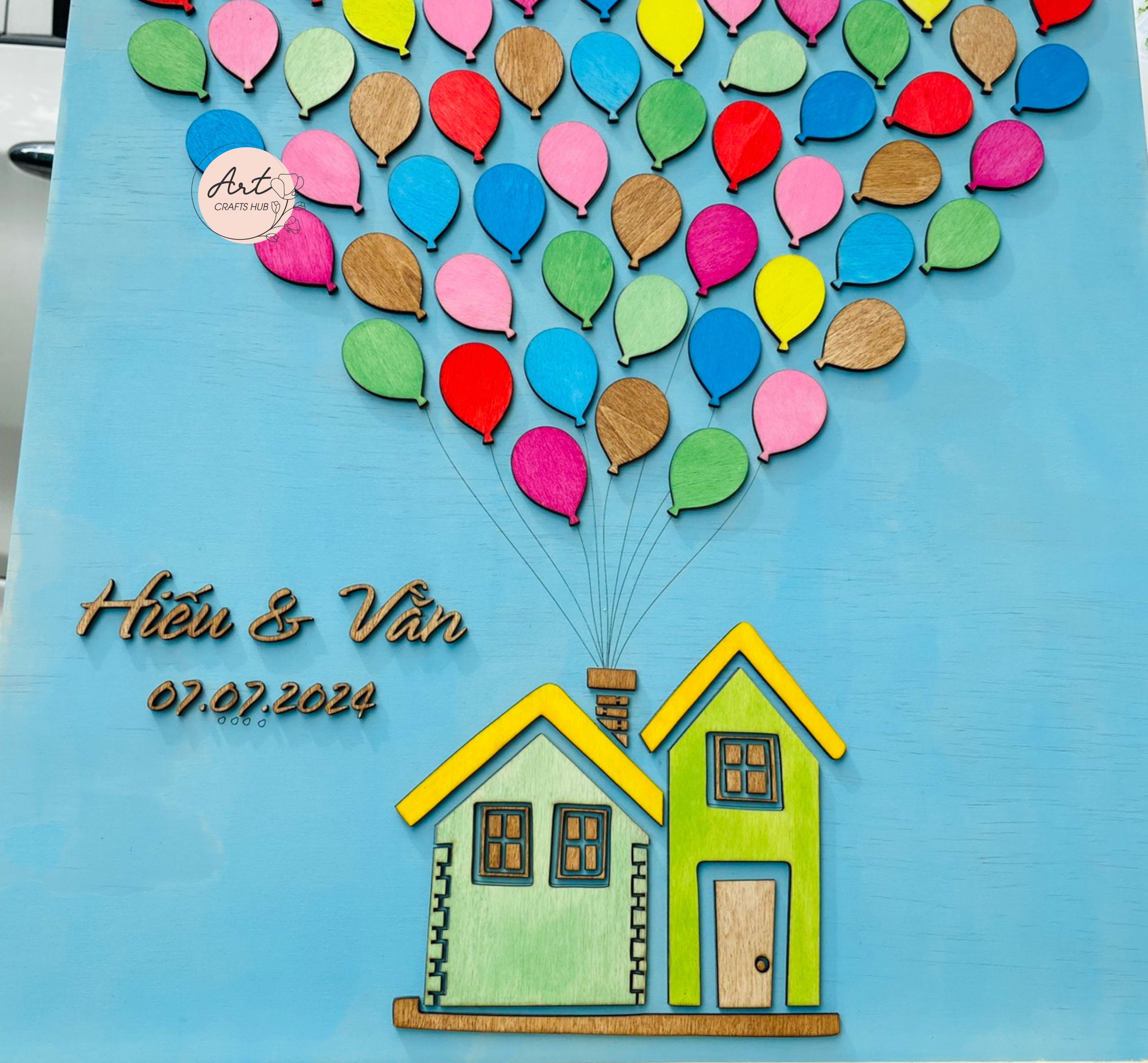 3D up House With Balloons Wedding Guest Book Alternative, Balloons Wood ...