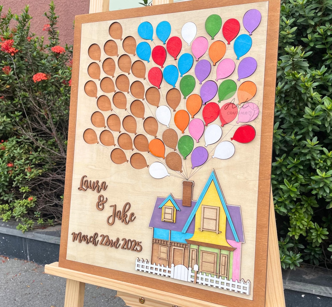 Up House With Balloons Wedding Guest Book, up Guestbook, Puzzle Guest ...