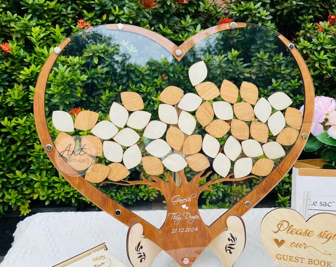 Heart Shaped Guest Book KWYADLUO Wooden Wedding Guest Book - Heart ...