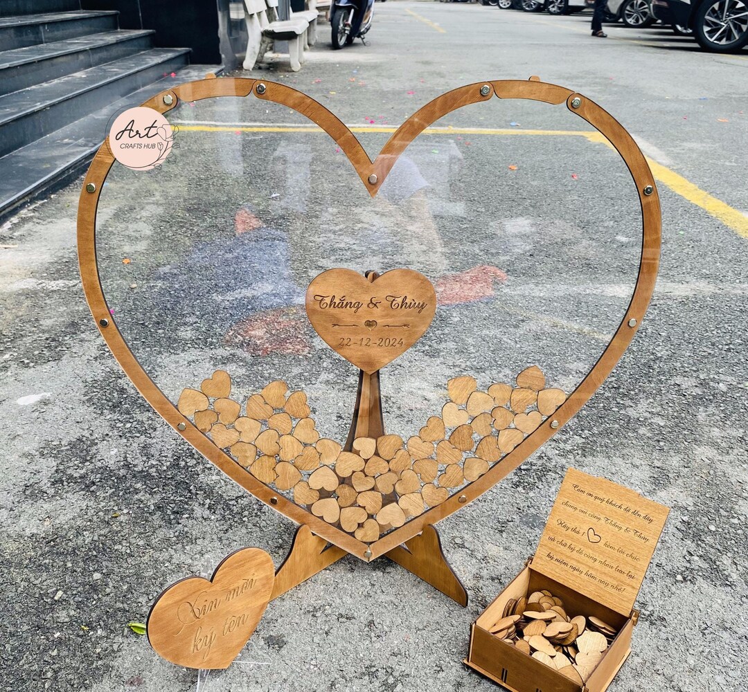 Hearts Wedding Guest Book Alternative Wooden Drop Box, Wedding Sign ...