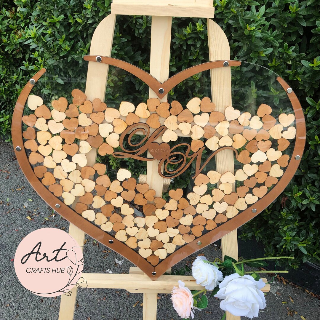 Hart Drop Box bruiloft kunst decor met namen, bruiloft gastenboek ...