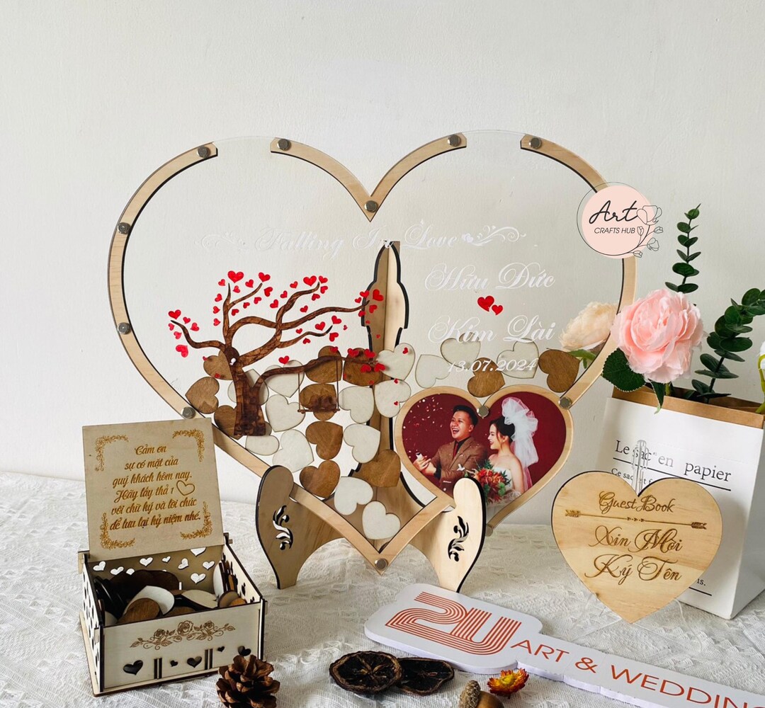 Guest Book Drop Box Frame With Photo Opening, Personalized Hearts ...