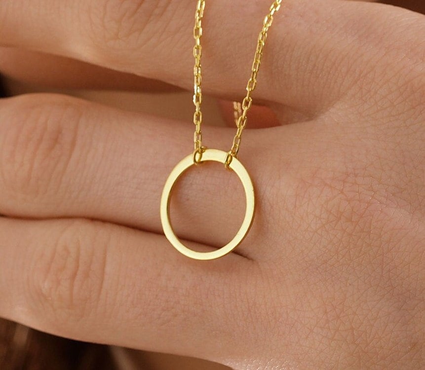 14K Gold Circle Necklace , Tiny Circle Necklace , Dainty Circle ...