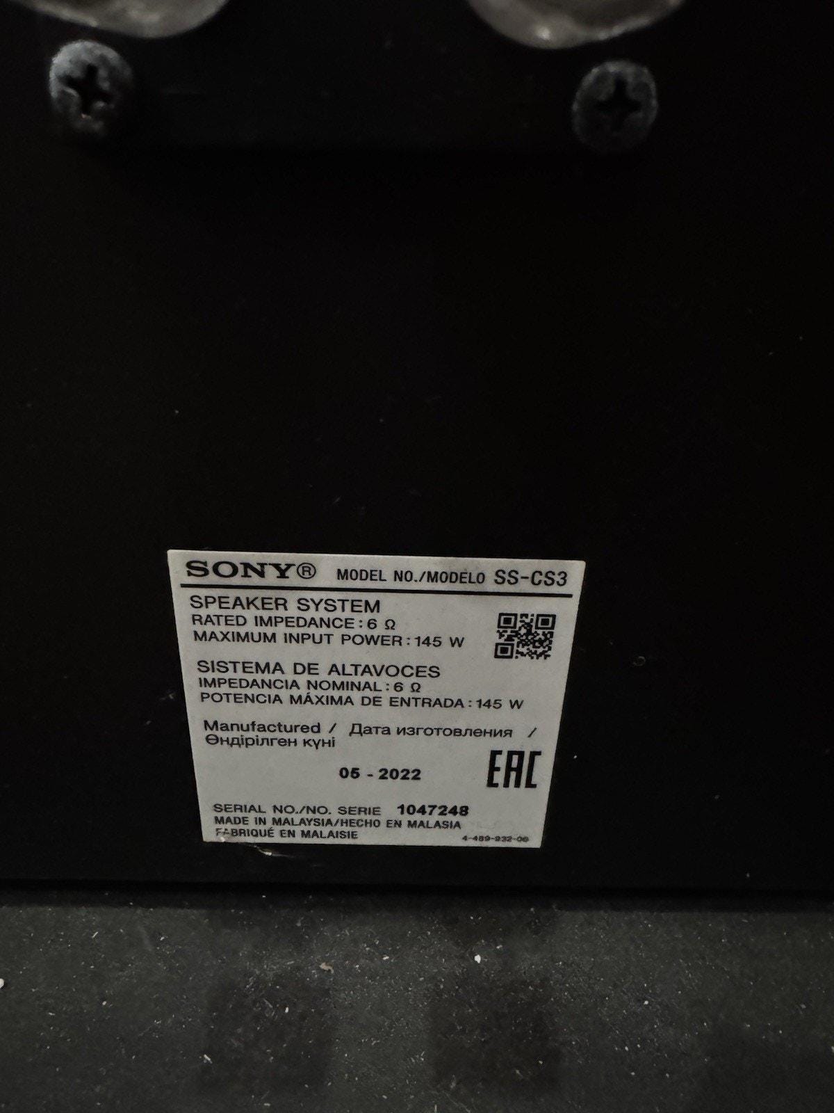 Sony SS-CS3 3 Way Bass Reflex Floor Standing Speaker Single Black - Etsy