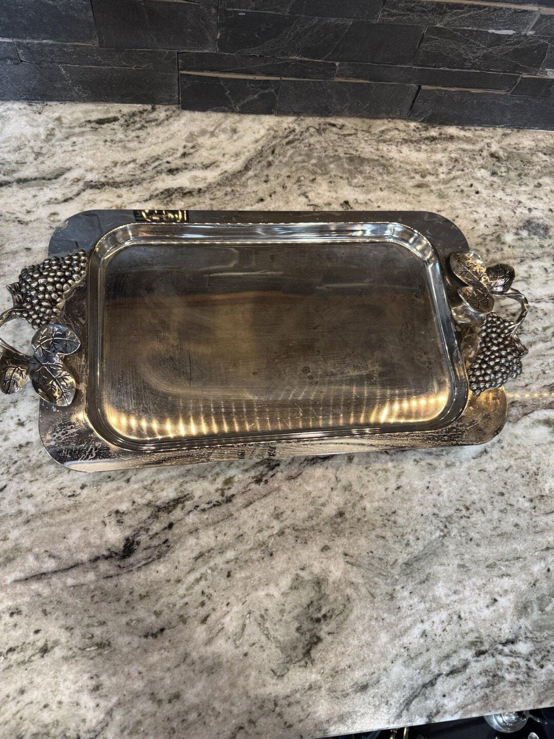 GODINGER Silverplate Rectangular Serving Tray 10-1/2 X 21-1/2” Grape ...