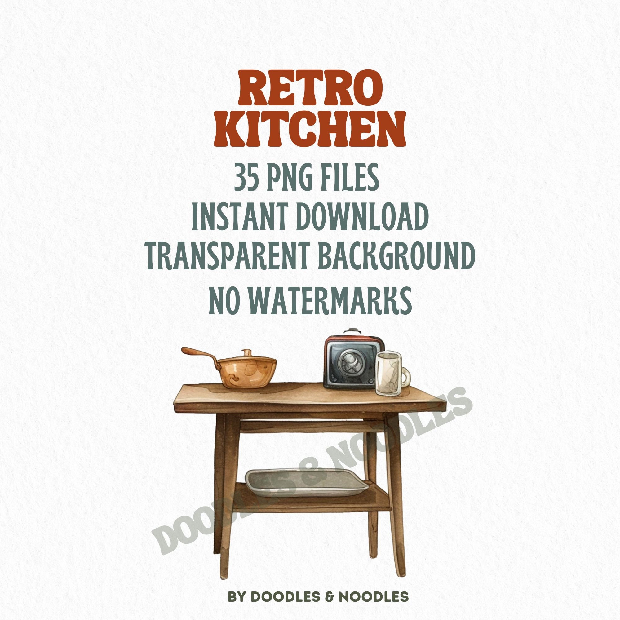 Retro Kitchen Clipart, Retro Room Png, Vintage Kitchen Watercolour ...