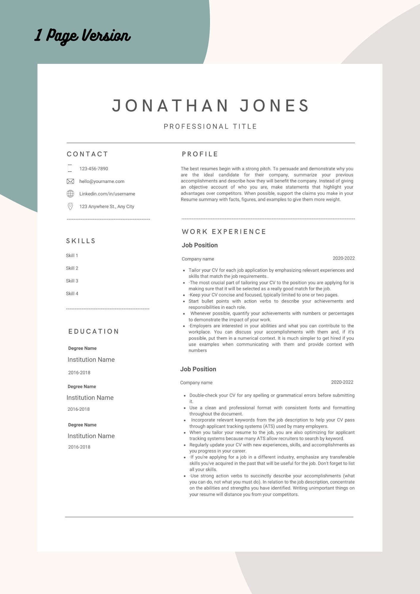 Minimal Resume Template | Black and White Template | Professional ...
