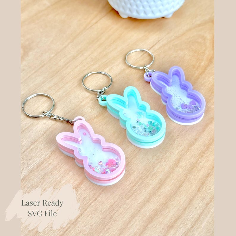SVG Laser Cut File, Bunny Keychain Shaker, Easter Bunny Keychain Bag ...