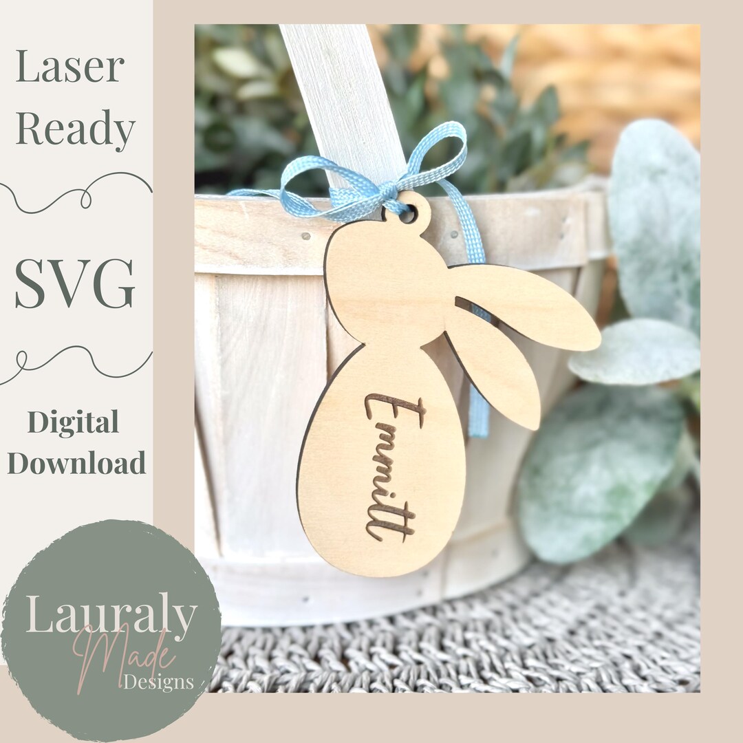 Laser SVG Cut File, Rabbit Name Tag, Easter Basket Bunny Rabbit Name ...