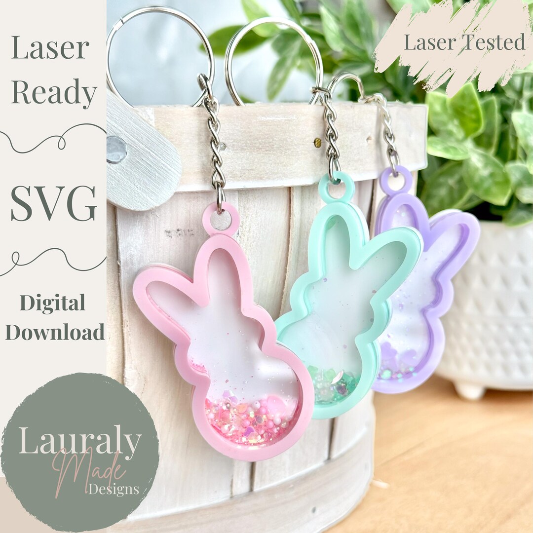 SVG Laser Cut File, Bunny Keychain Shaker, Easter Bunny Keychain Bag ...
