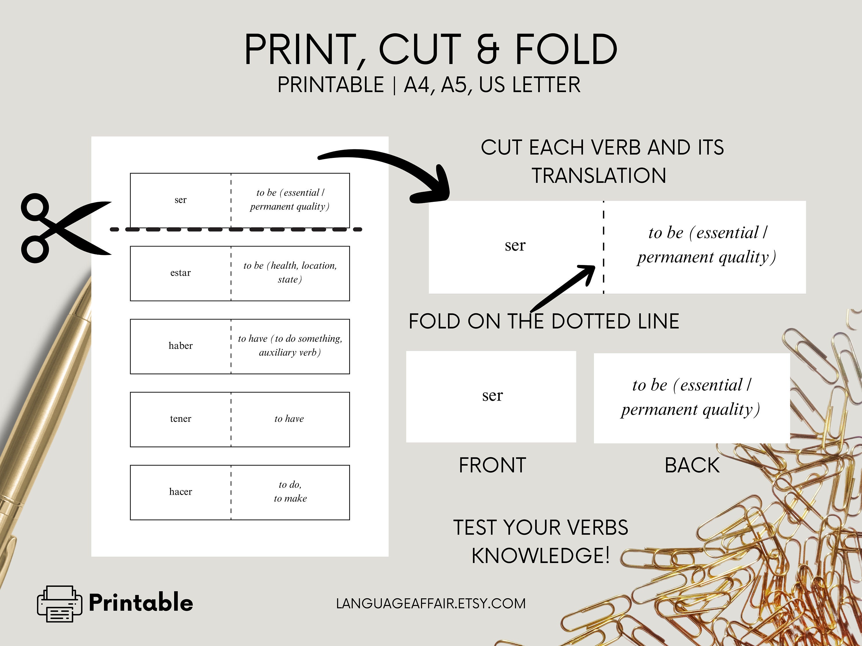 100 Common Spanish Verbs Flashcards, Language Study, Printable, Grammar ...