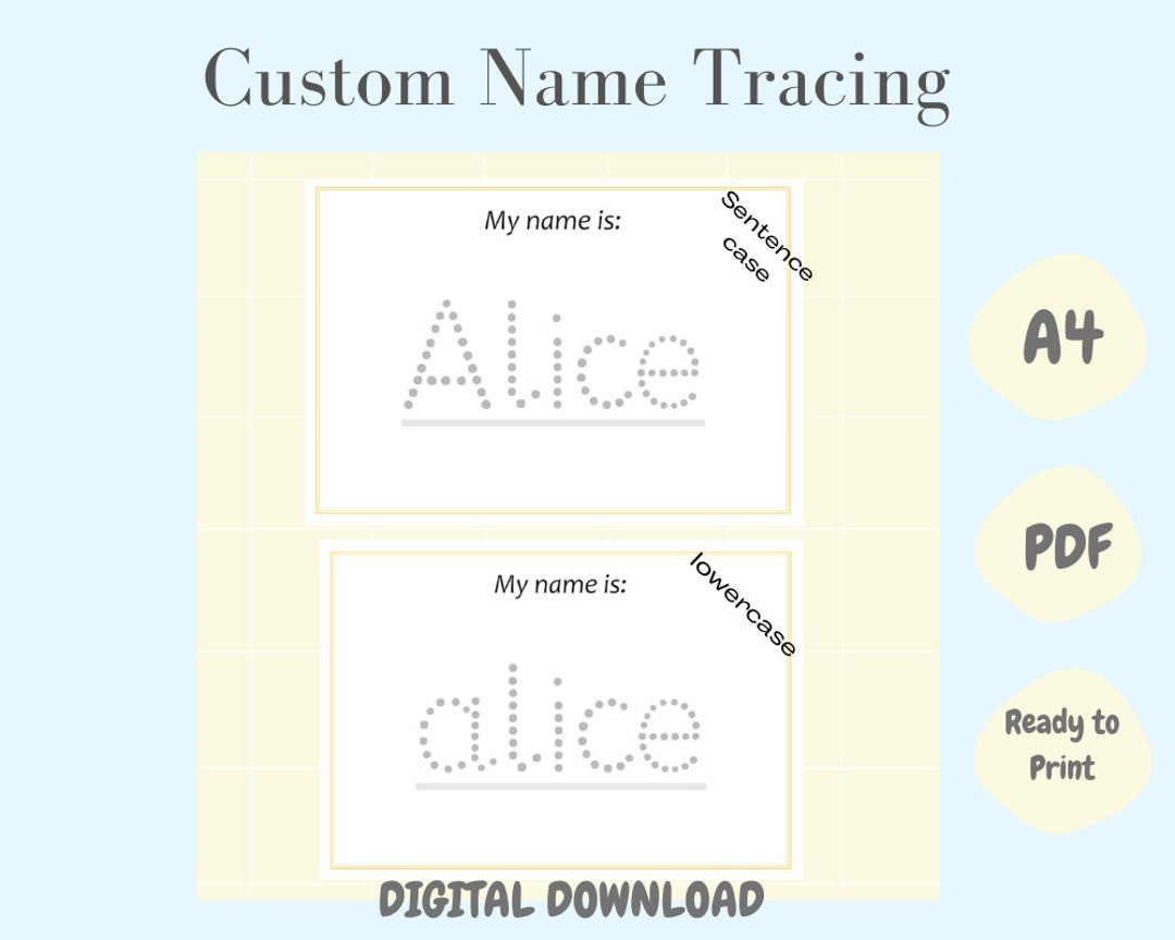 Custom Name Trace Worksheet DIGITAL FILE Printable Alphabet Tracing ...