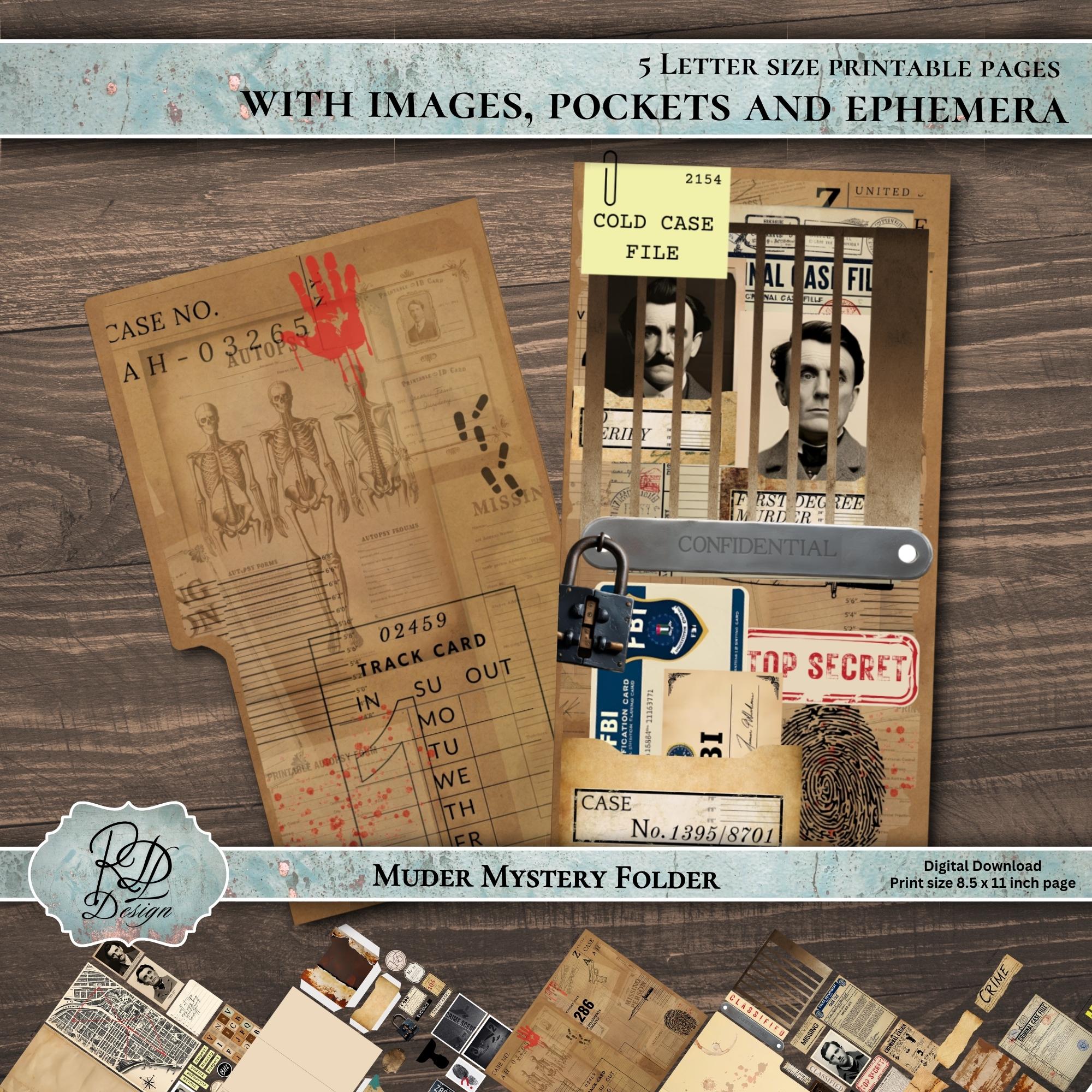 Crime File Folder Murder Mystery File Folder Pocket Note Card Vintage ...